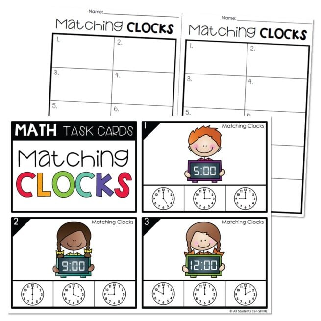 Math Task Cards - Time - Matching Clocks - Lucky Little Learners
