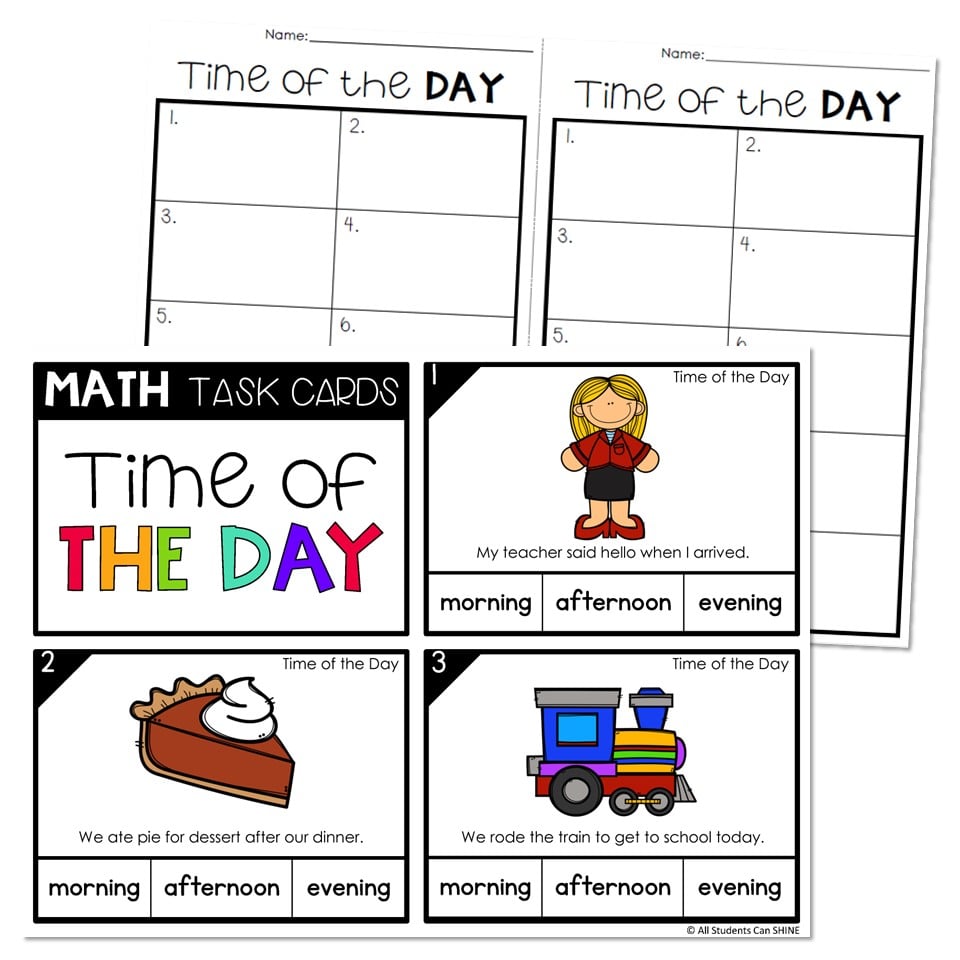 Math Task Cards - Time - Time of the Day - Lucky Little Learners