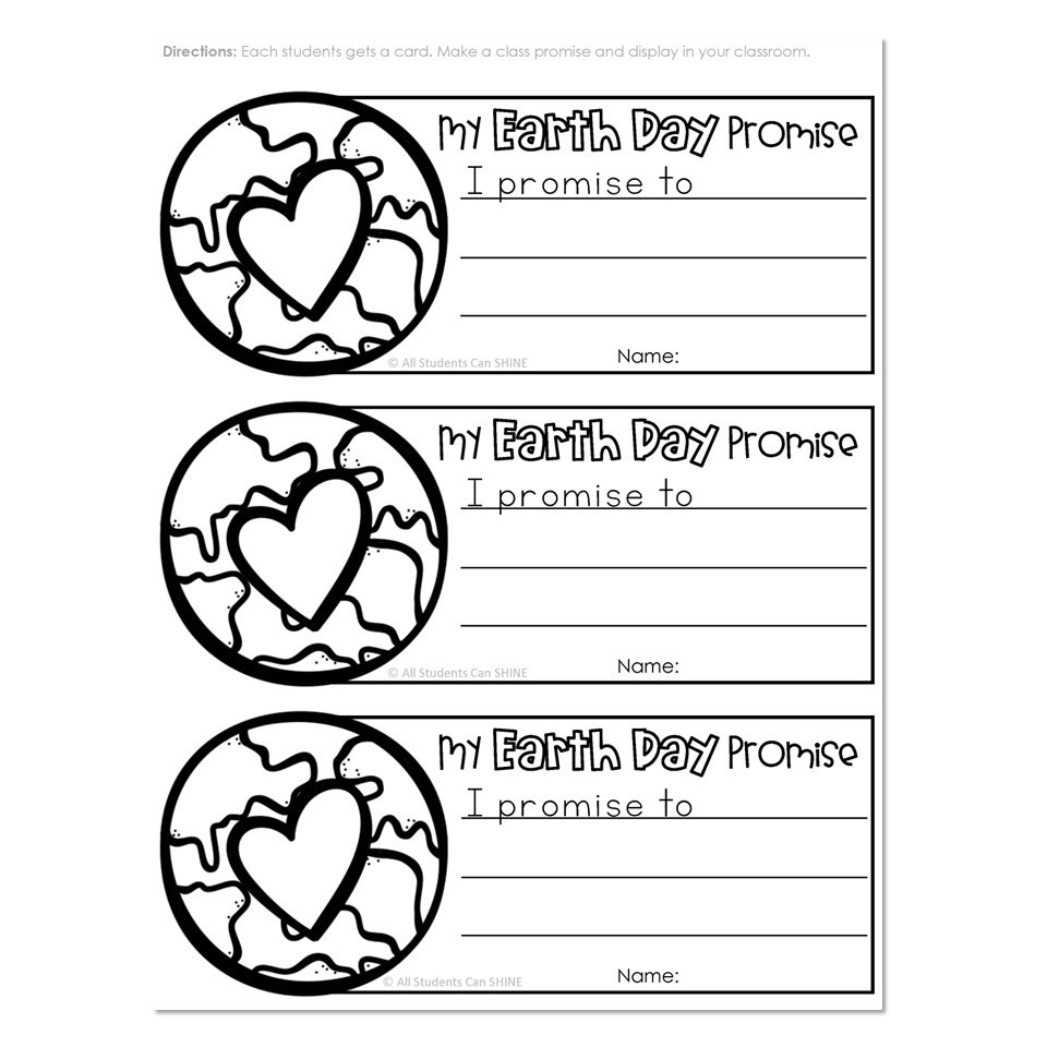 Monthly Themed Writing - April - Class Promise Earth Day - Lucky Little ...