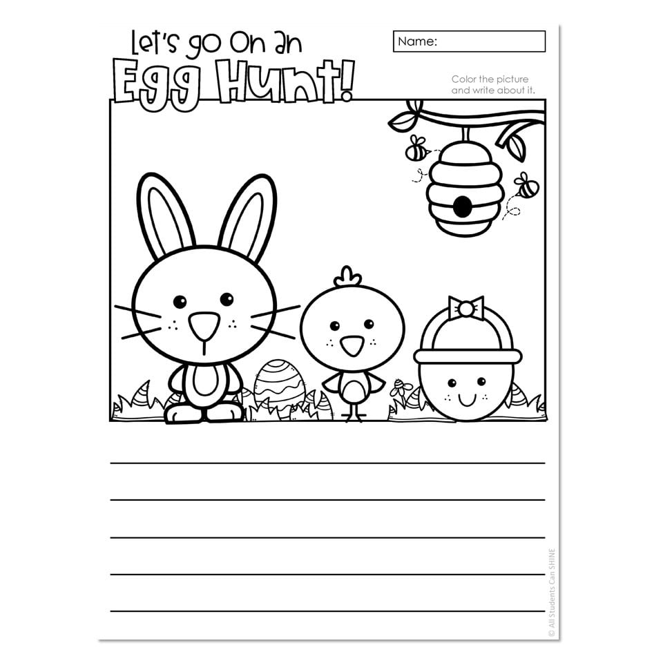Monthly Themed Writing - April - Color and Write - Lucky Little Learners