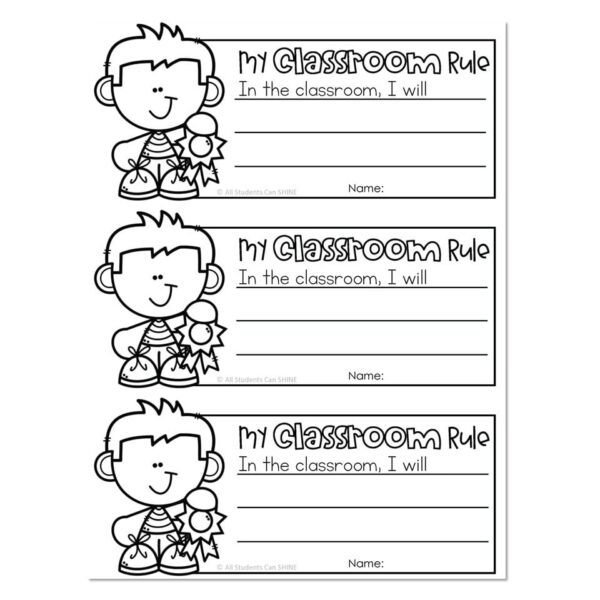Monthly Themed Writing - August - My Classroom Rule - Lucky Little Learners