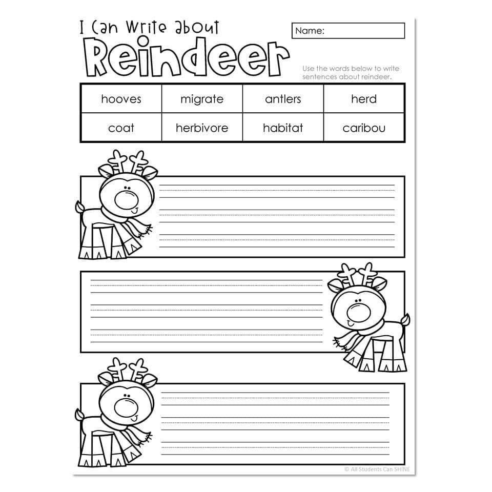Monthly Themed Writing - December - I Can Write About Reindeer - Lucky ...