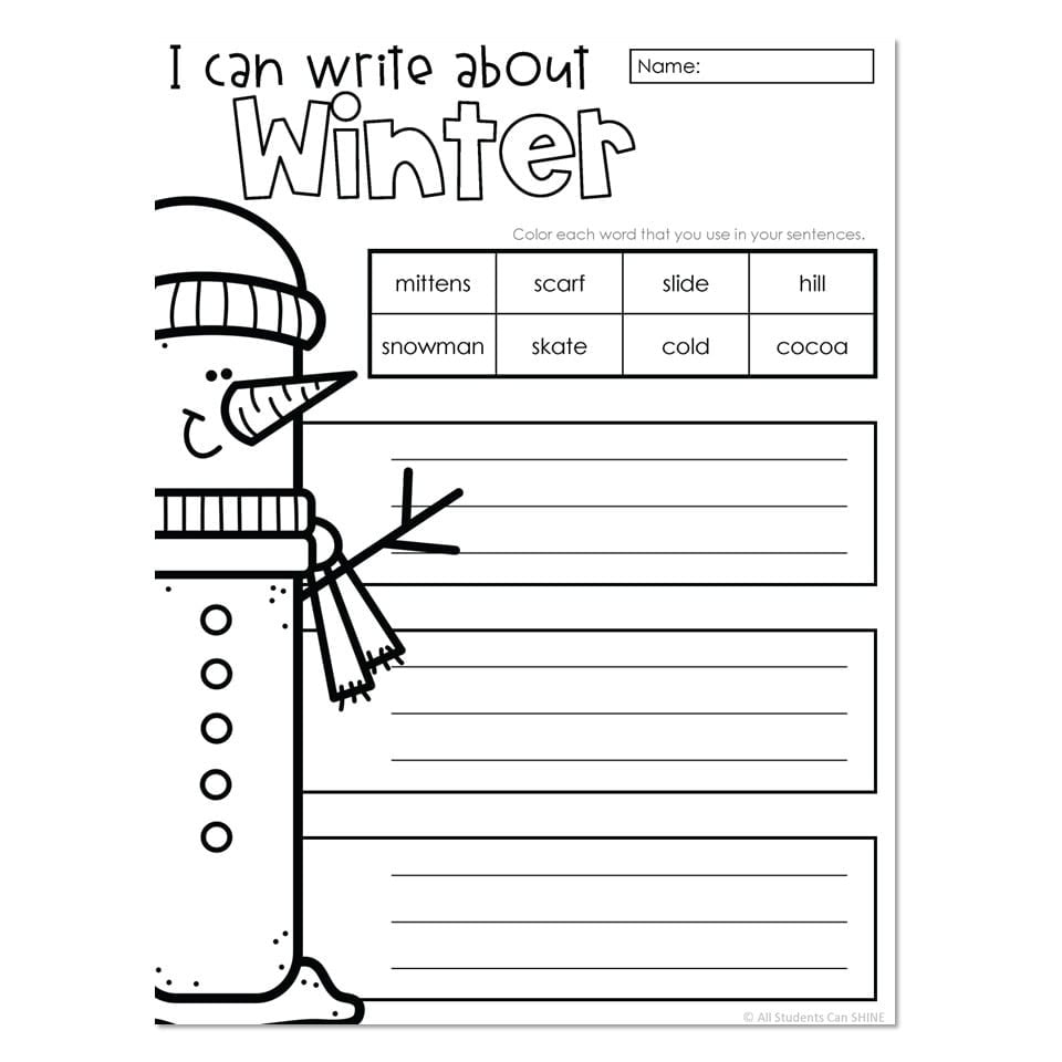 Monthly Themed Writing - December - I Can Write About Winter - Lucky ...