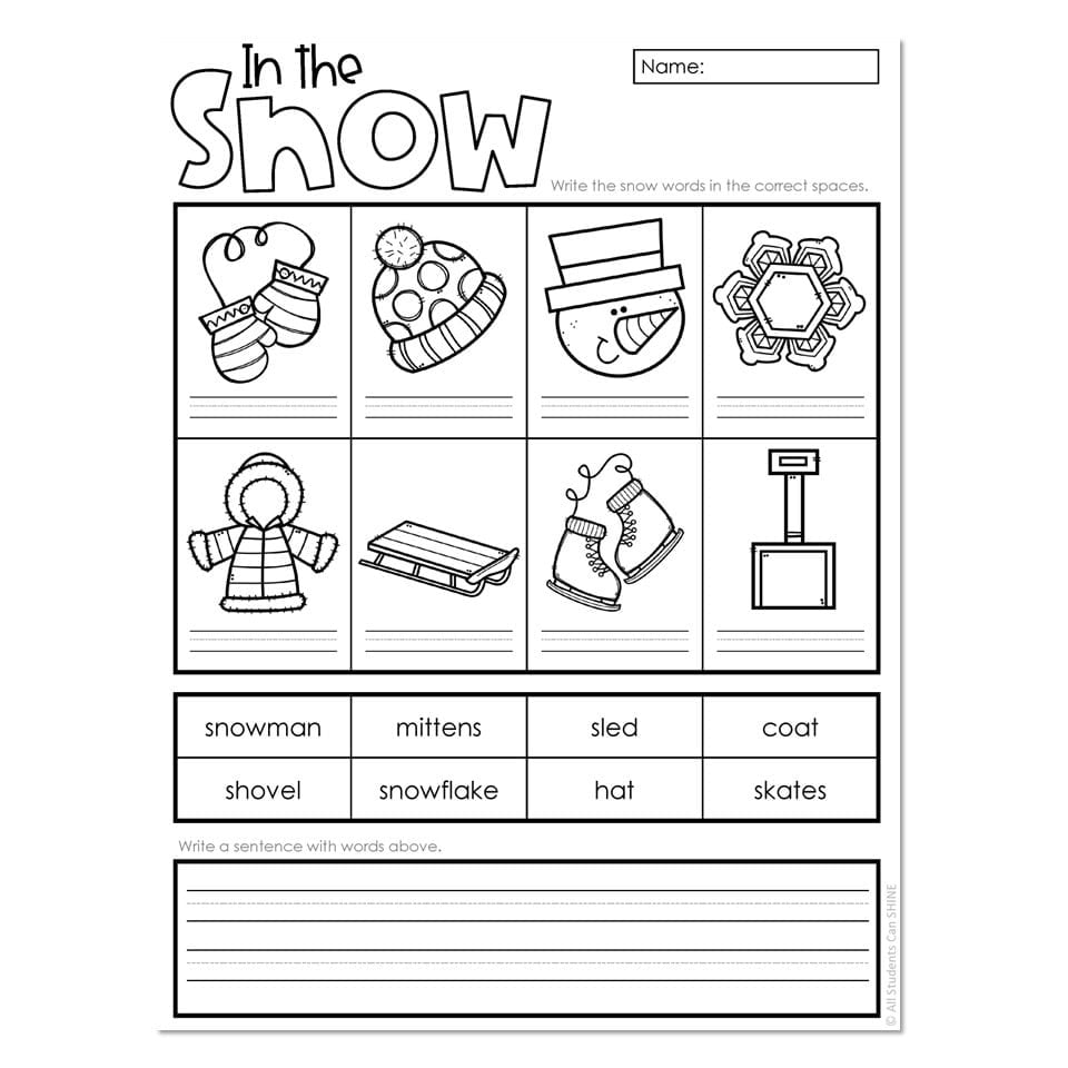 Monthly Themed Writing - January - Snow Vocabulary - Lucky Little Learners