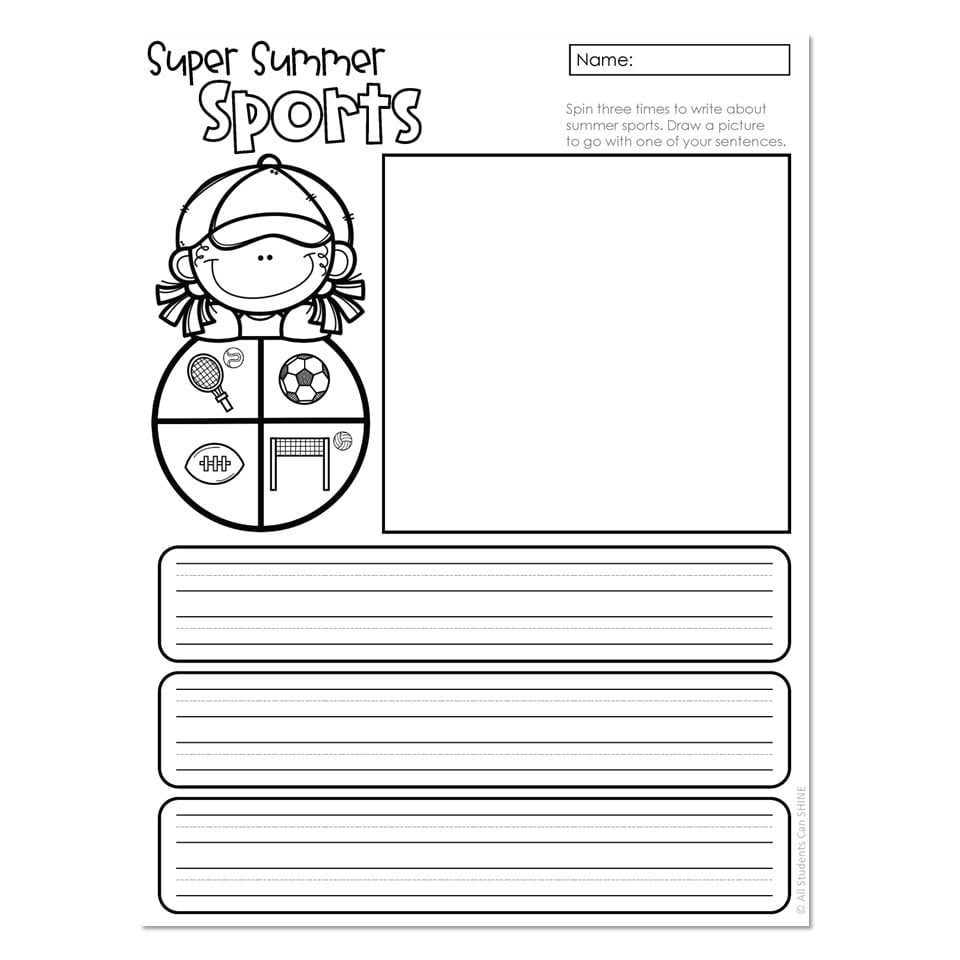Monthly Themed Writing - June and July - Spin and Write Summer Sports ...