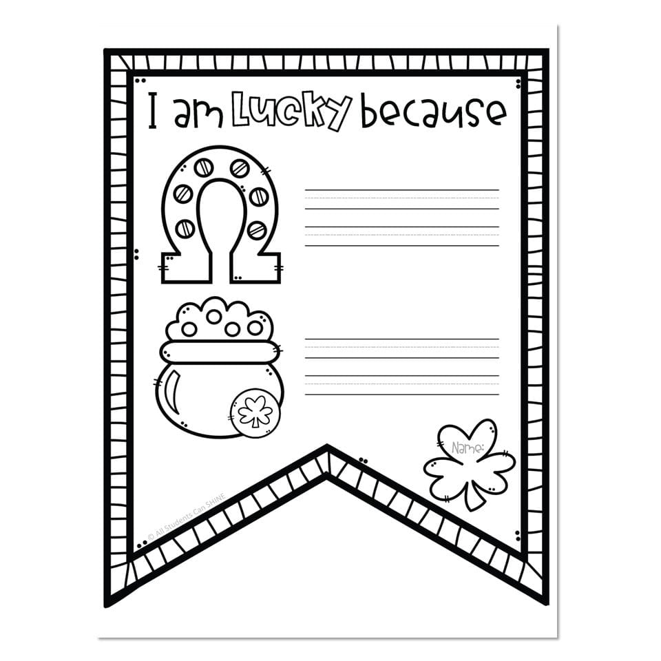 Monthly Themed Writing - March - I Am Lucky Because - Lucky Little Learners