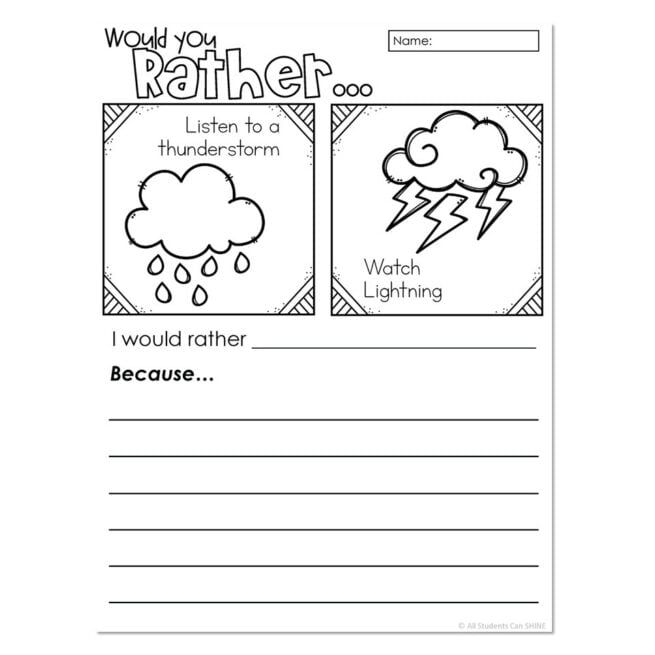 Monthly Themed Writing - March - Would You Rather - Lucky Little Learners