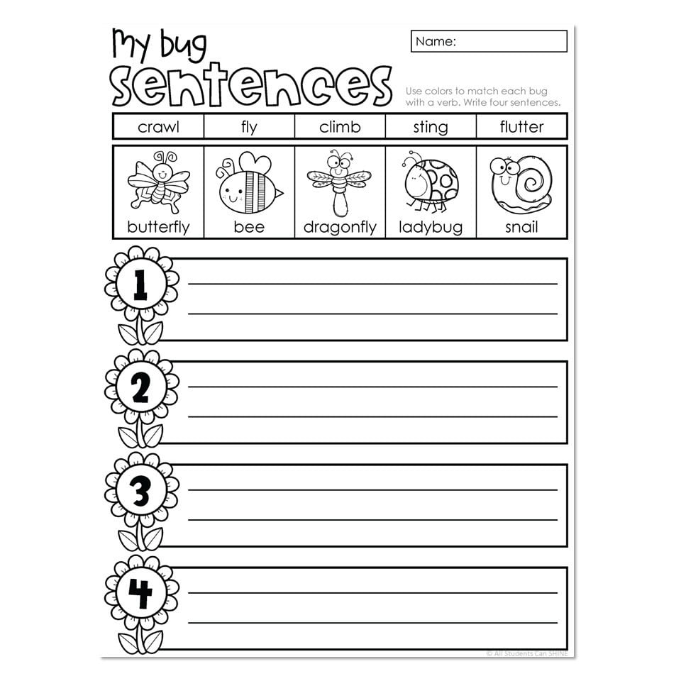 Monthly Themed Writing - May - Bug Sentence Writing - Lucky Little Learners