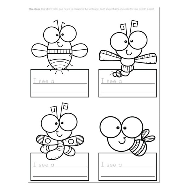 Monthly Themed Writing - May - Bug Verbs and Nouns - Lucky Little Learners