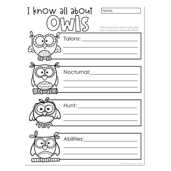 Monthly Themed Writing - October - All About Owls - Lucky Little Learners