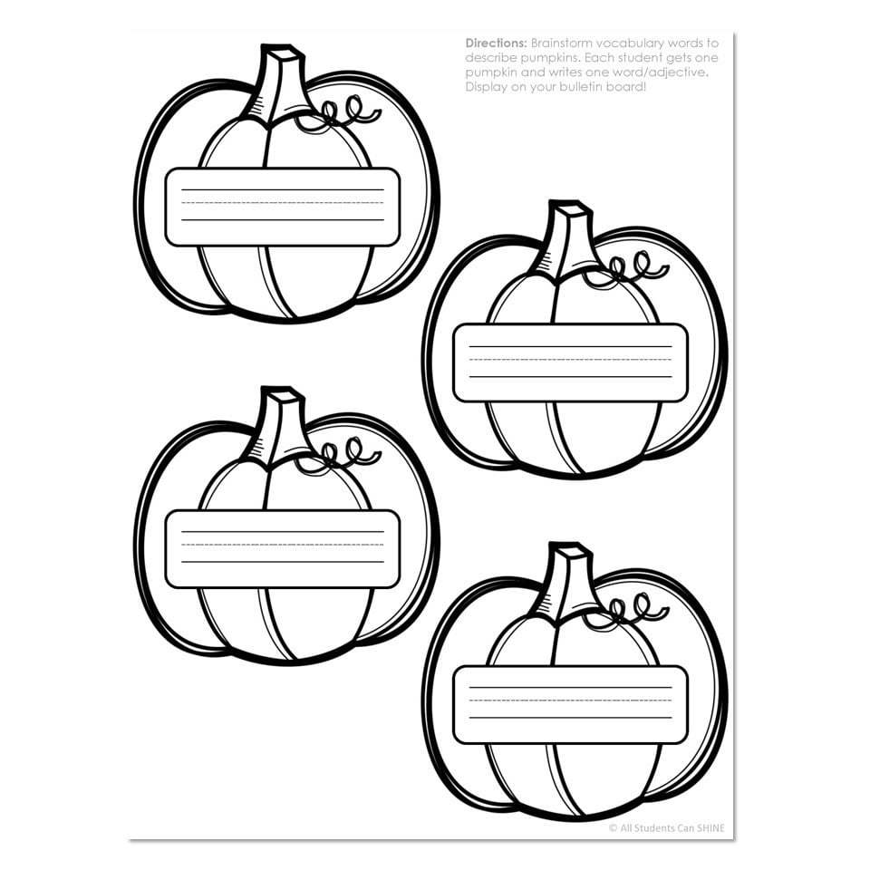 Monthly Themed Writing - October - Pumpkin Adjectives - Lucky Little ...