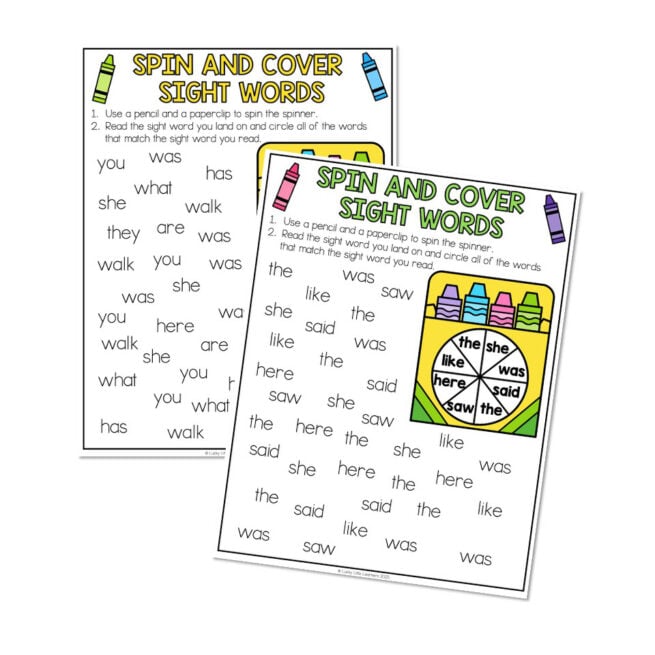 Morning Bins - Back to School - Activity 10 - Spin and Cover Sight ...
