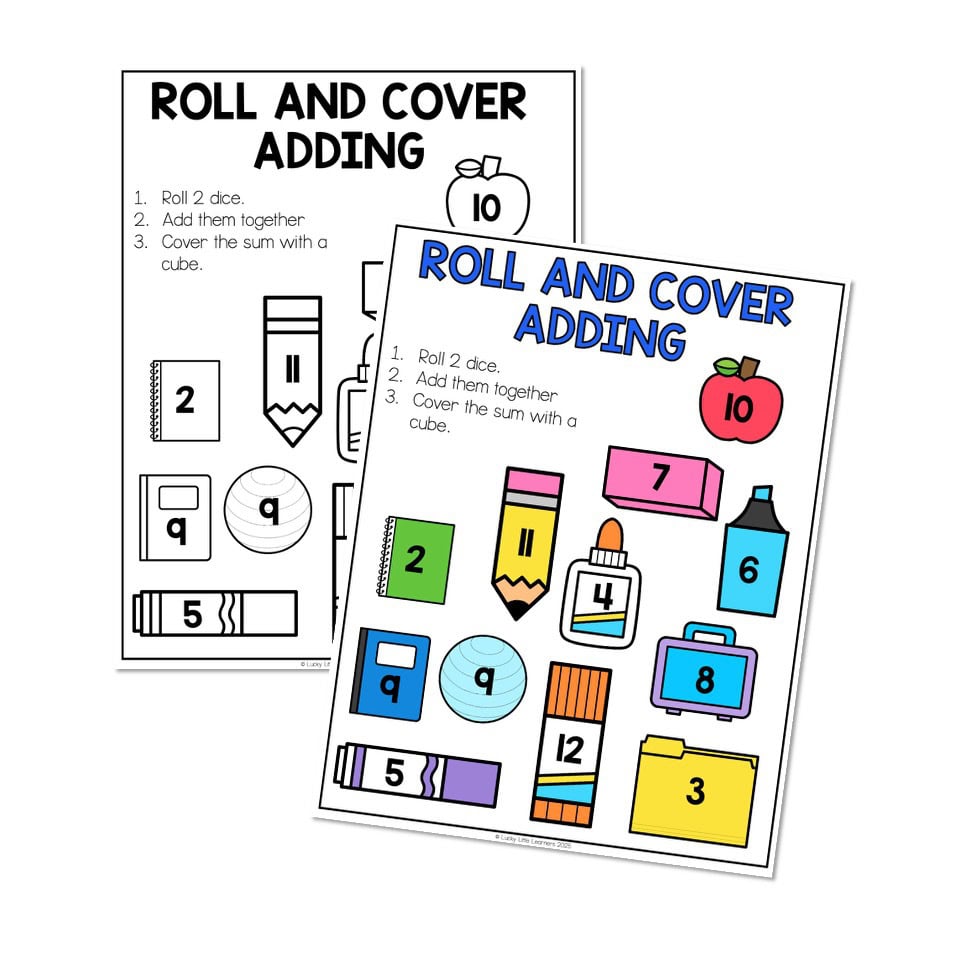 Morning Bins - Back to School - Activity 3 - Roll and Cover Adding ...