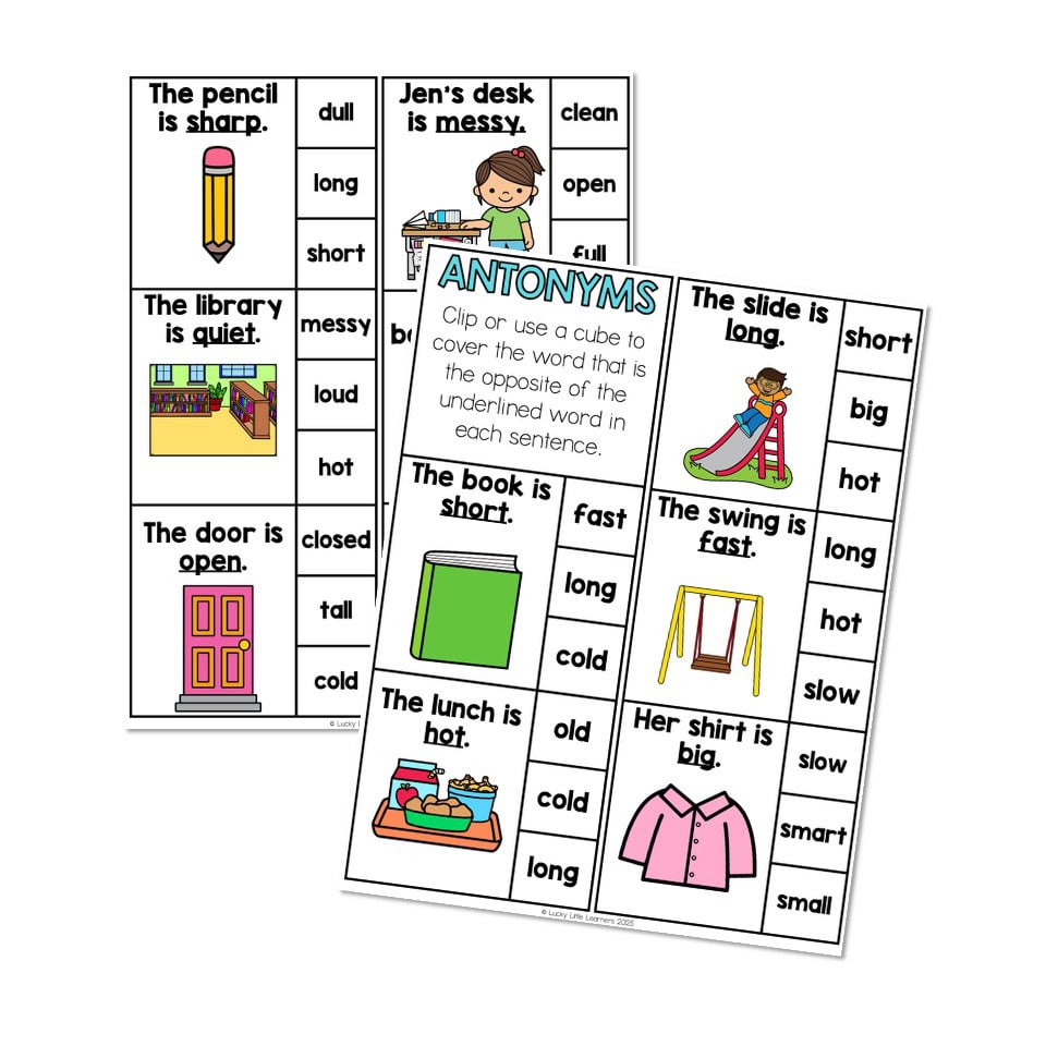 Morning Bins - Back to School - Activity 7 - Antonyms - Lucky Little ...