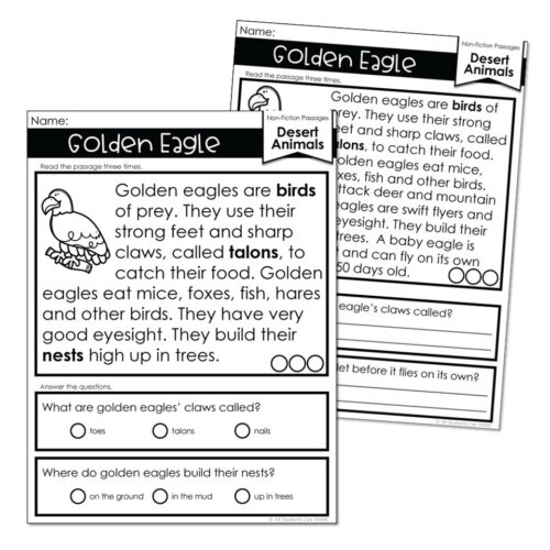 Non-Fiction Reading Passages - Desert Animals - Golden Eagle - Lucky ...