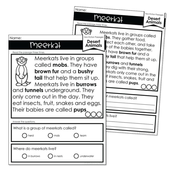 Non-Fiction Reading Passages - Desert Animals - Meekrat - Lucky Little ...