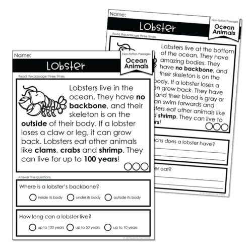 Non-Fiction Reading Passages - Ocean Animals - Lobster - Lucky Little ...