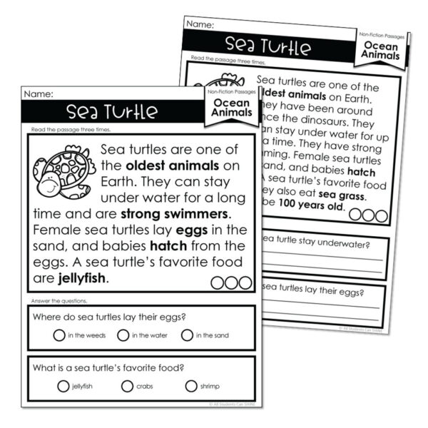 Non-Fiction Reading Passages - Ocean Animals - Sea Turtle - Lucky ...