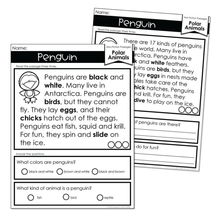 Non-Fiction Reading Passages - Polar Animals - Penguin - Lucky Little ...