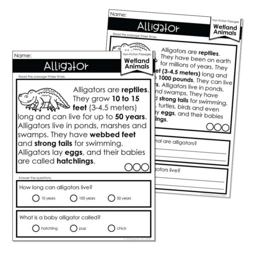 Non-Fiction Reading Passages - Wetland Animals - Alligator - Lucky ...