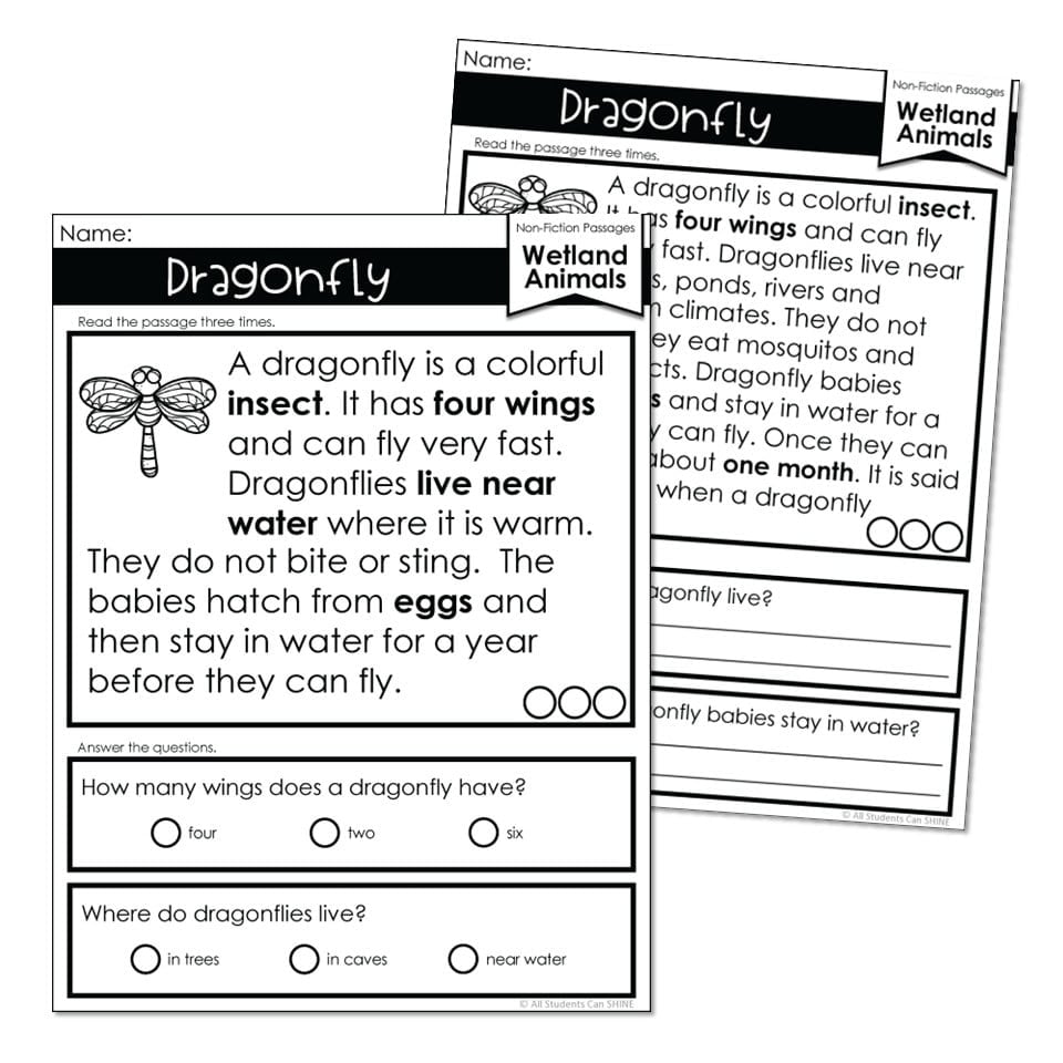 Non-Fiction Reading Passages - Wetland Animals - Dragonfly - Lucky ...