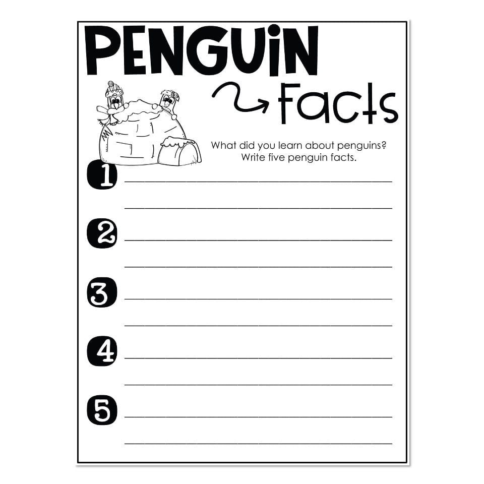 Penguins Unit - Penguins Fact Writing Page - Lucky Little Learners
