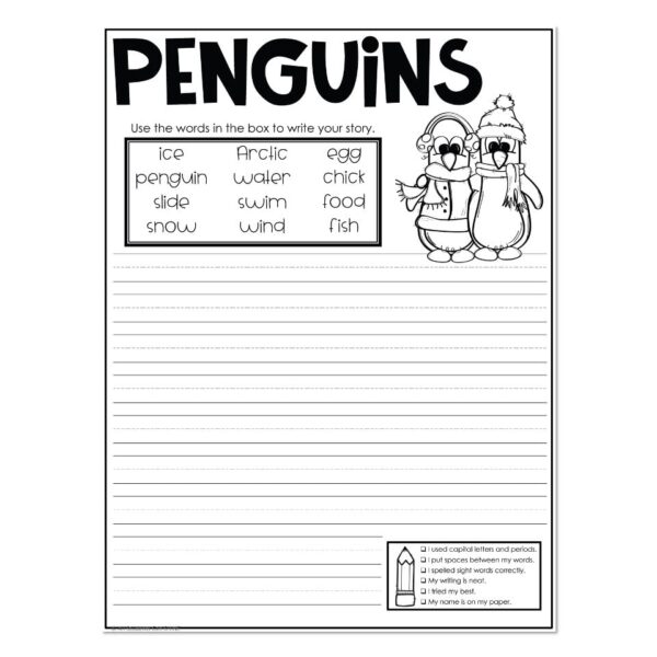 Penguins Unit - Penguins Writing with Word Bank - Lucky Little Learners