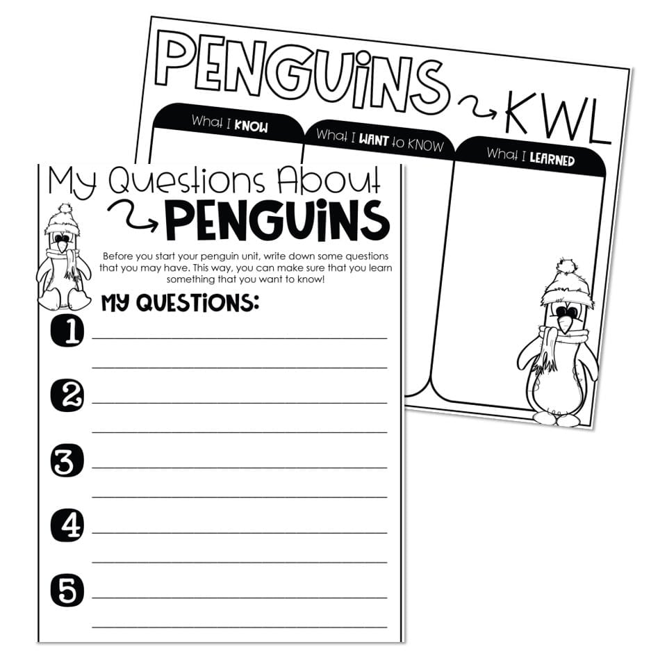 Penguins Unit - Questions and KWL Pages - Lucky Little Learners