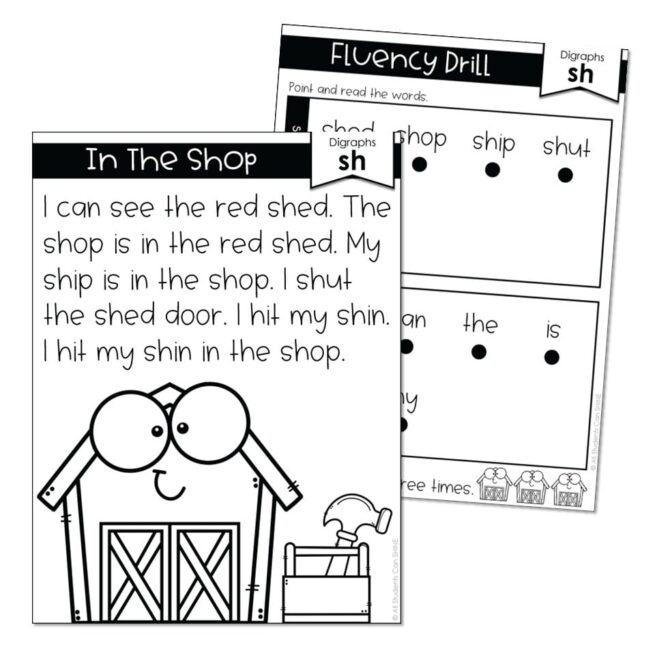 Phonics Decodable One Page Readers - Digraphs SH - Lucky Little Learners