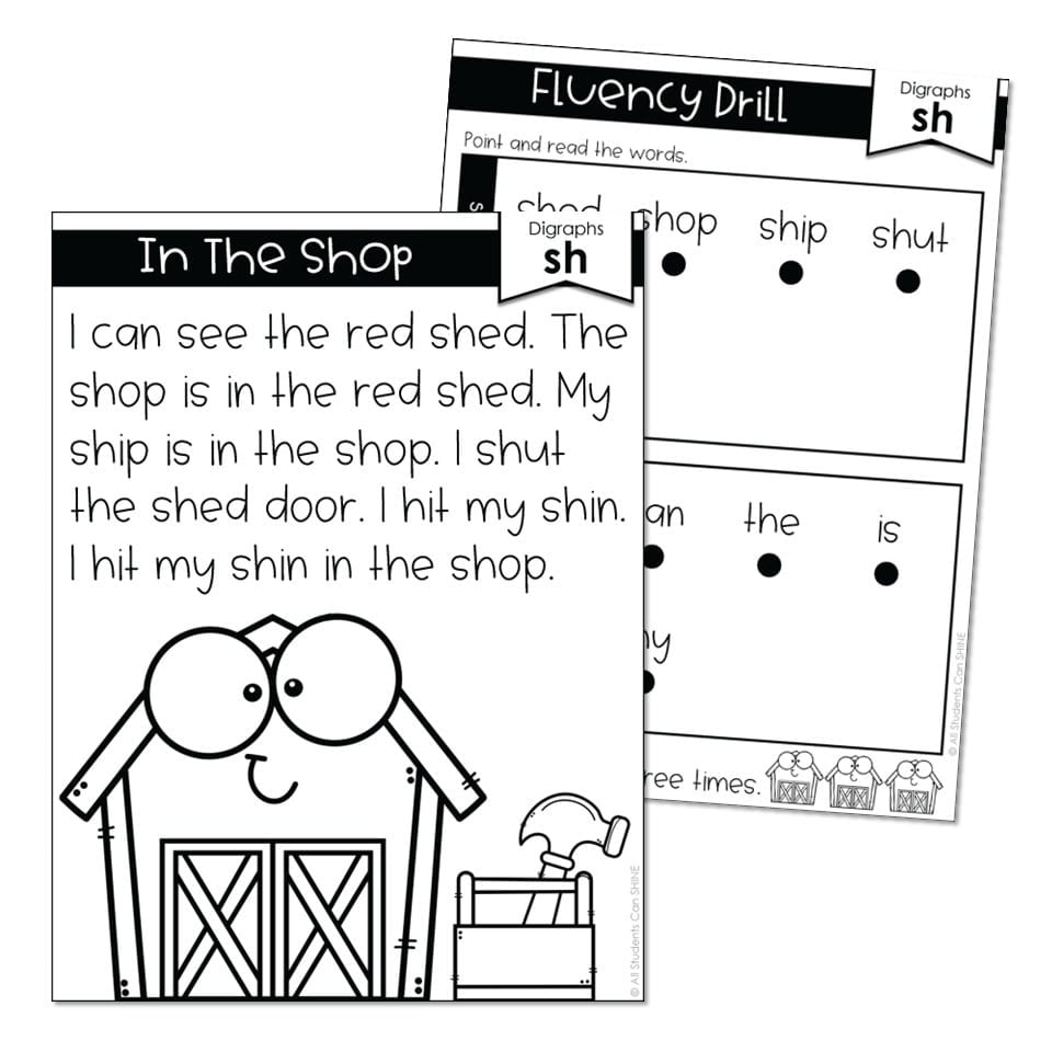 Phonics Decodable One Page Readers - Digraphs SH - Lucky Little Learners