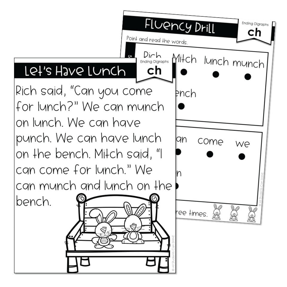 Phonics Decodable One Page Readers - Ending Digraphs CH - Lucky Little ...