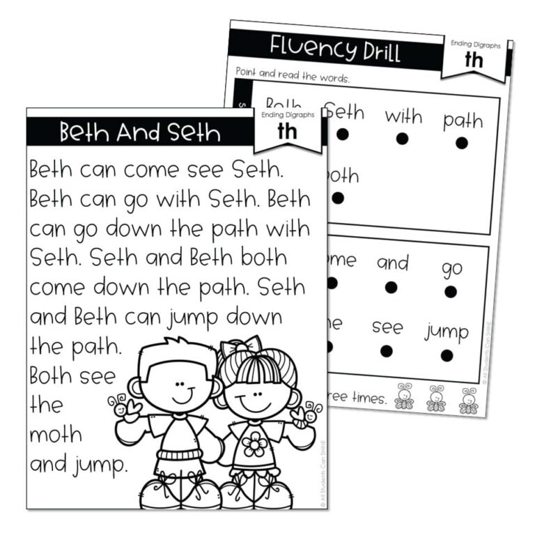 Phonics Decodable One Page Readers - Ending Digraphs TH - Lucky Little ...