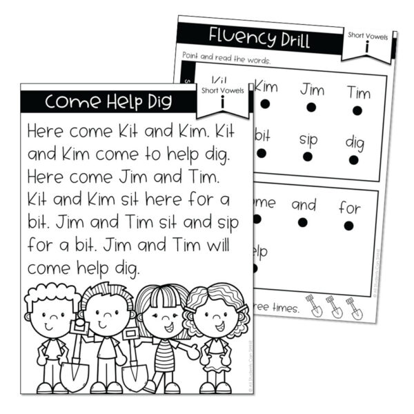 Phonics Decodable One Page Readers - Short Vowel I - Lucky Little Learners