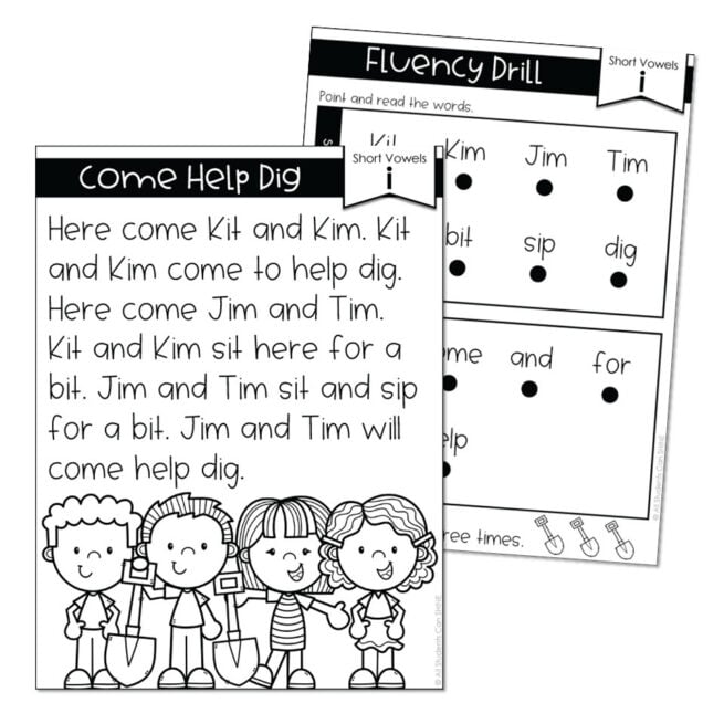 Phonics Decodable One Page Readers - Short Vowel I - Lucky Little Learners