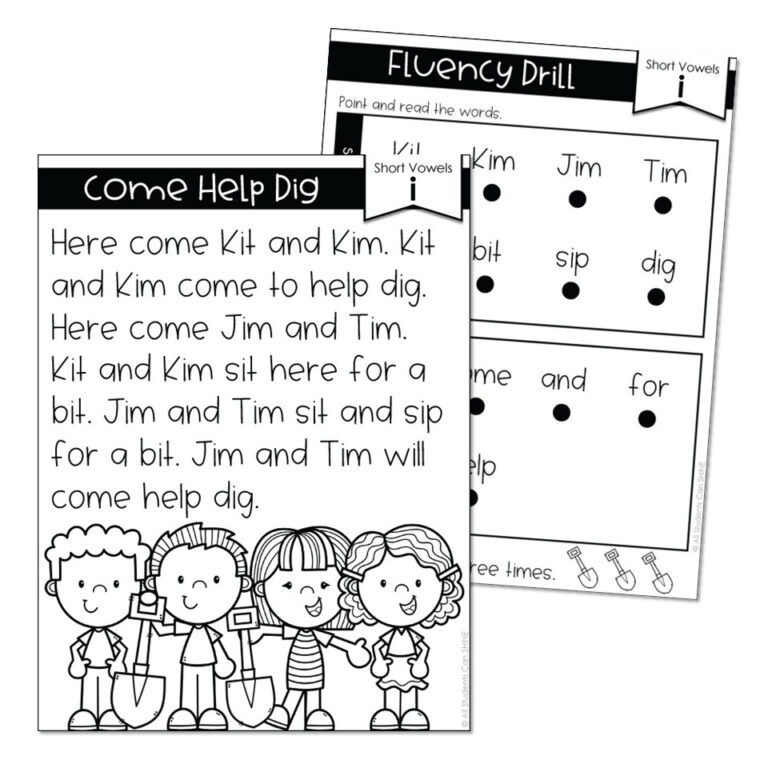 Phonics Decodable One Page Readers - Short Vowel I - Lucky Little Learners
