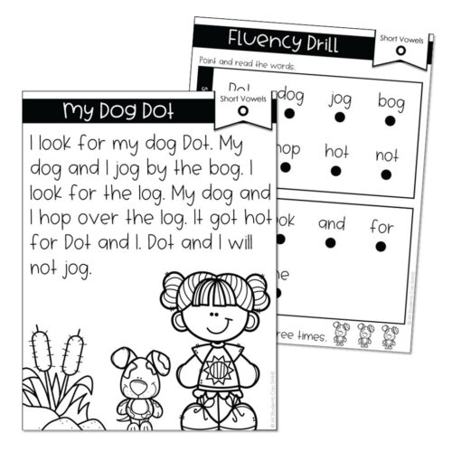 Phonics Decodable One Page Readers - Short Vowel O - My Dog Dot - Lucky ...