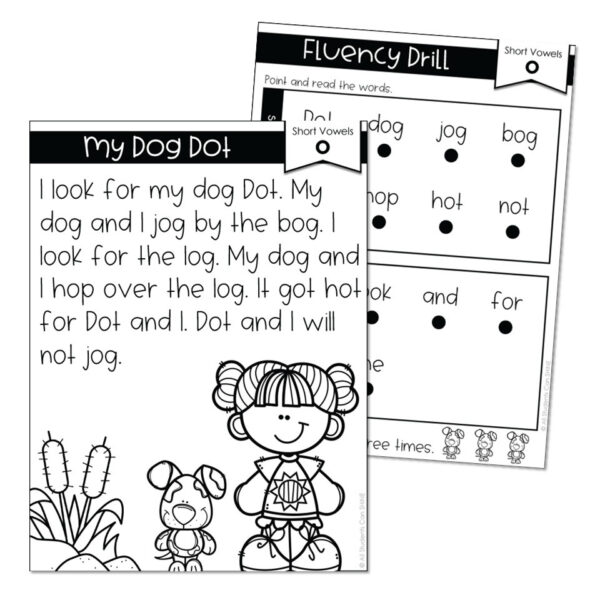 Phonics Decodable One Page Readers - Short Vowel O - My Dog Dot - Lucky ...