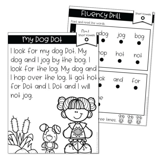 Phonics Decodable One Page Readers - Short Vowel O - My Dog Dot - Lucky ...