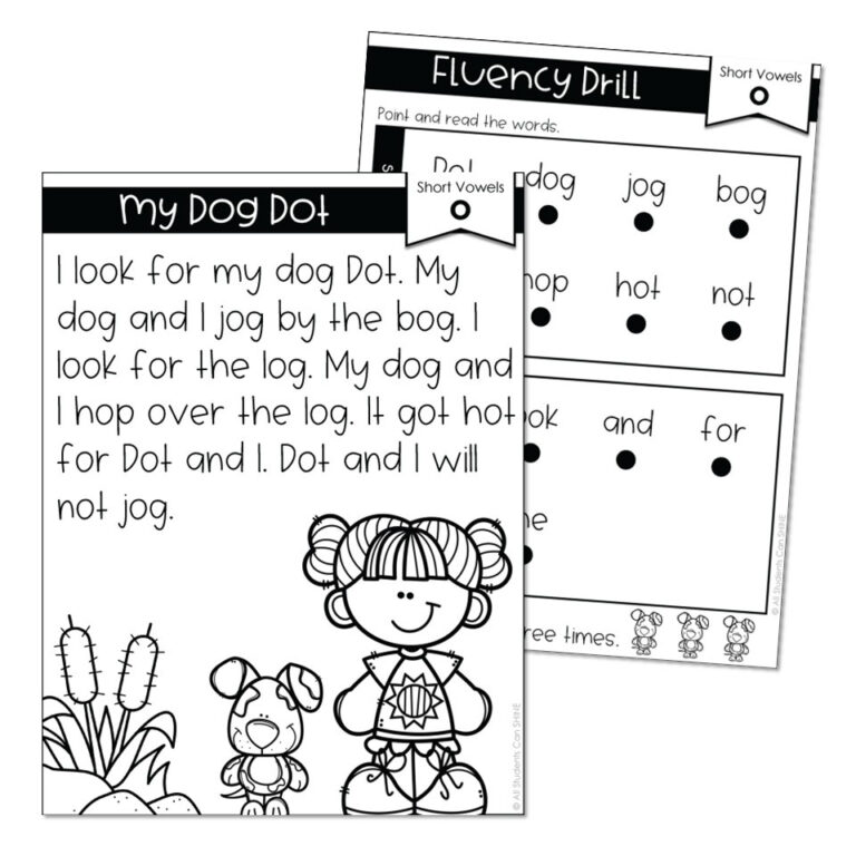 Phonics Decodable One Page Readers - Short Vowel O - My Dog Dot - Lucky ...