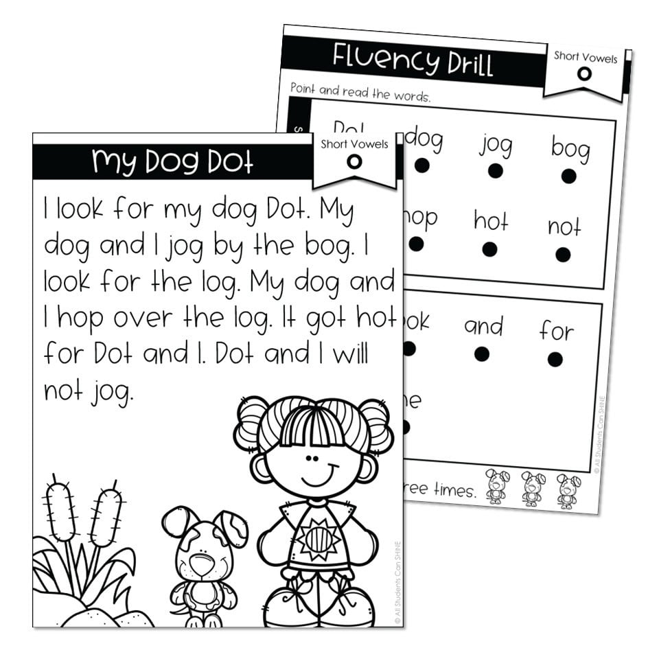 Phonics Decodable One Page Readers - Short Vowel O - My Dog Dot - Lucky ...