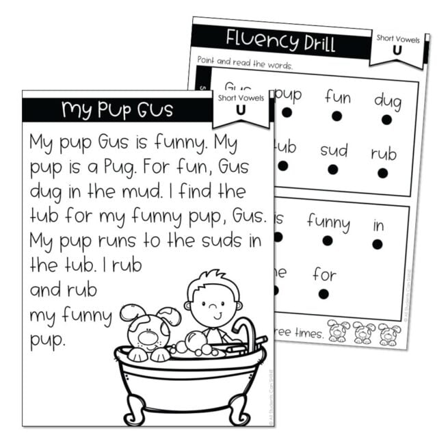 Phonics Decodable One Page Readers - Short Vowel U - Lucky Little Learners