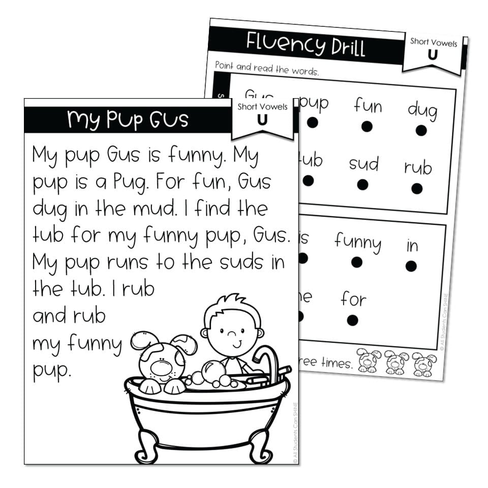 Phonics Decodable One Page Readers - Short Vowel U - Lucky Little Learners