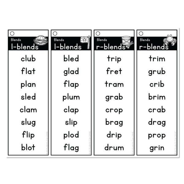 Phonics Decodable Word Lists - Blends - Lucky Little Learners