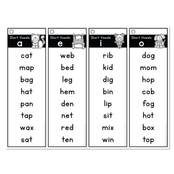 Phonics Decodable Word Lists - Short Vowels - Lucky Little Learners