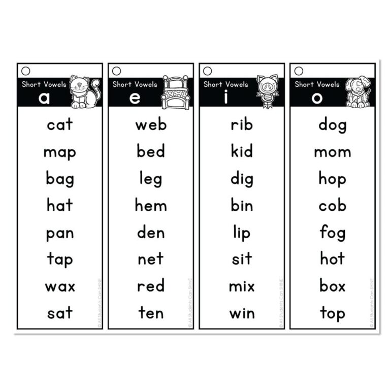 Phonics Decodable Word Lists - Short Vowels - Lucky Little Learners