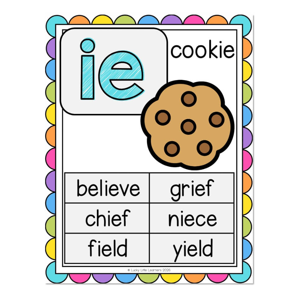 Phonics Poster - IE - Long E - Lucky Little Learners