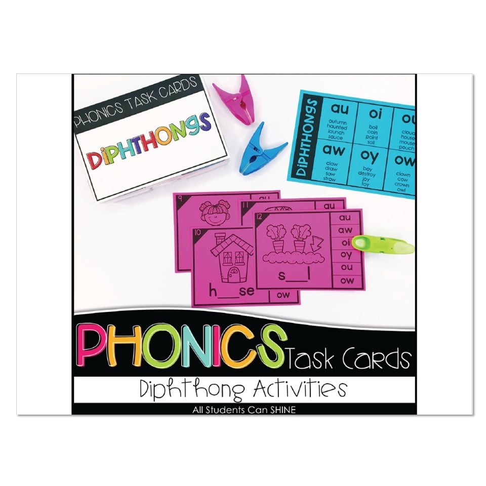 Phonics Task Cards - Diphthongs - Lucky Little Learners