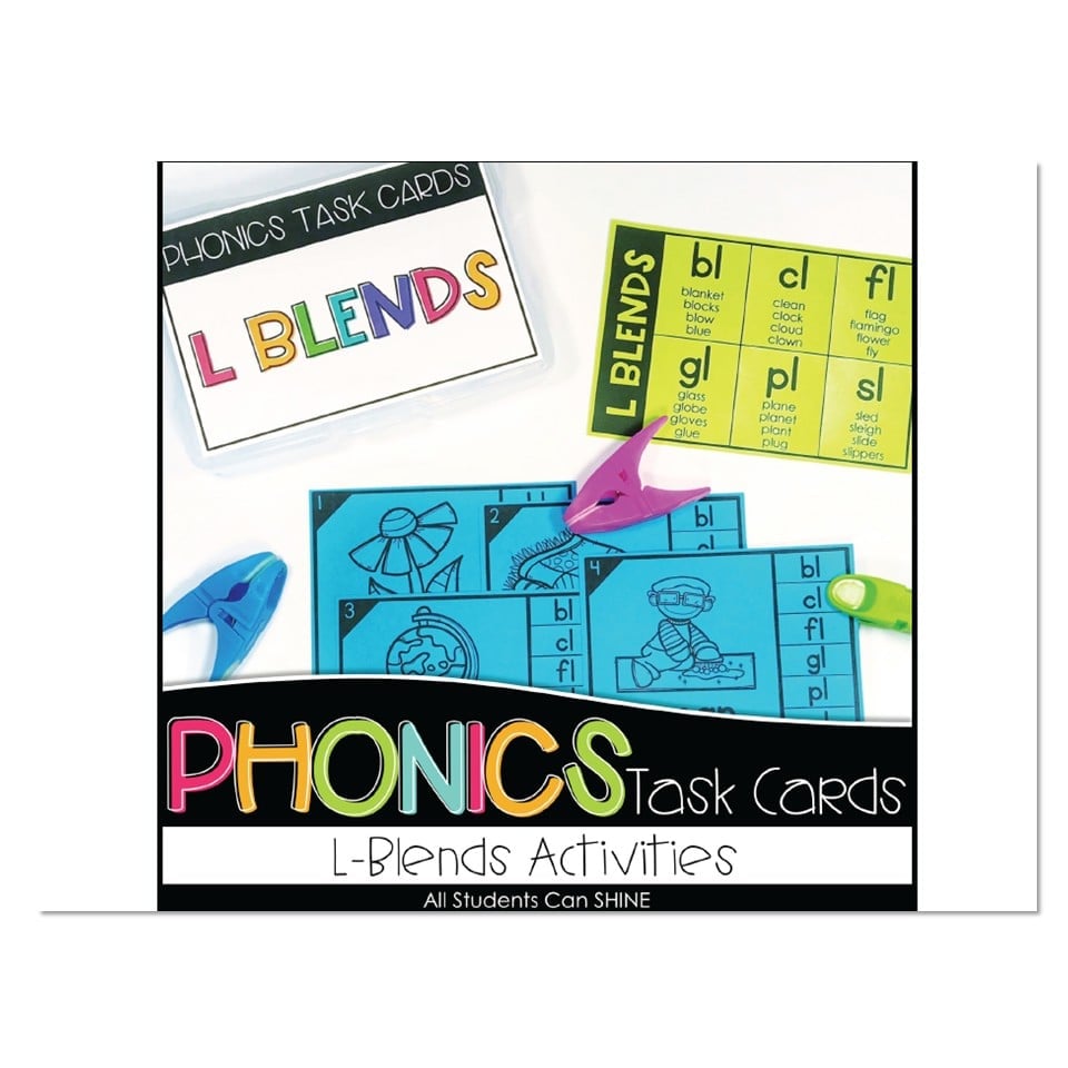 Phonics Task Cards - L Blends - Lucky Little Learners