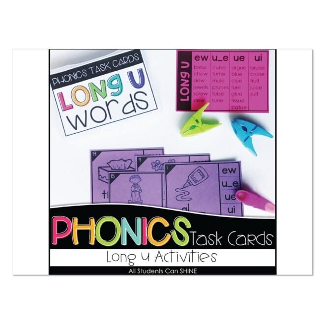 Phonics Task Cards - Long U Words - Lucky Little Learners