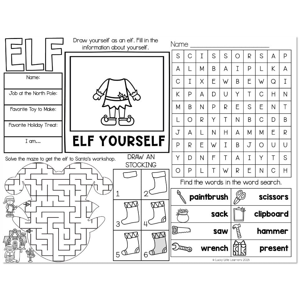 Placemat - Holiday - Elf - Lucky Little Learners